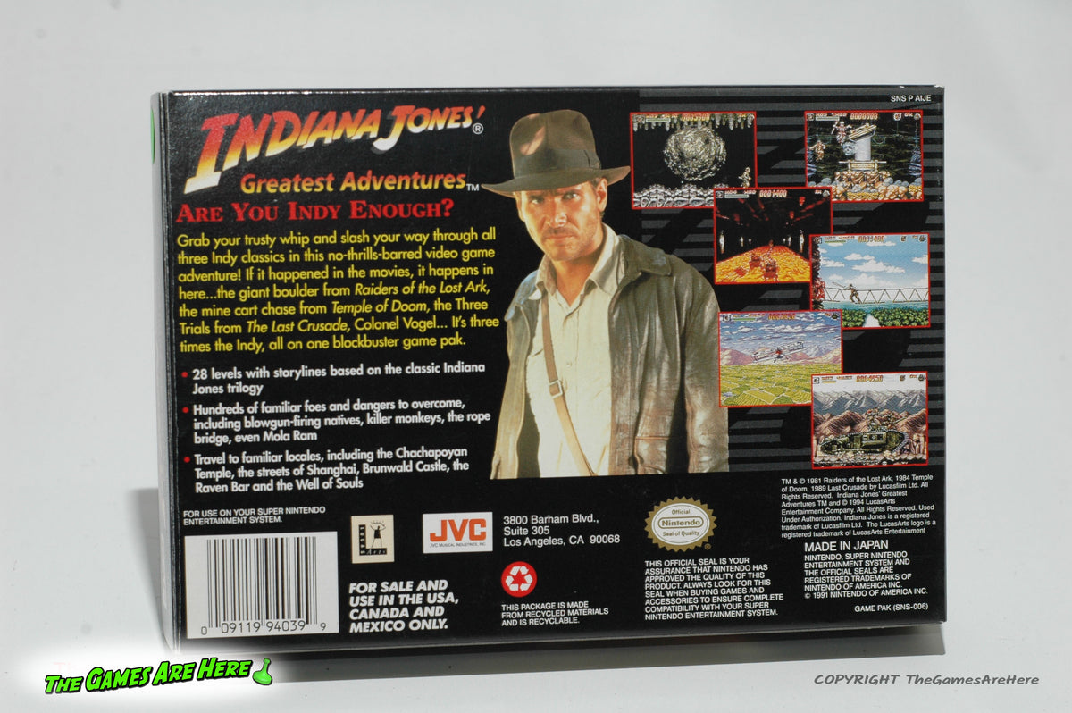 Indiana Jones Greatest Adventures - Super Nintendo, JVC 1991 – The ...